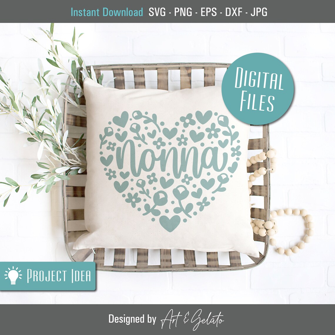 Nonna Floral Heart SVG Grandma SVG Happy Mother's Day | Etsy