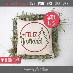 Feliz Navidad Circle SVG, Christmas Door Hanger Svg, Navidad Shirt Svg ...