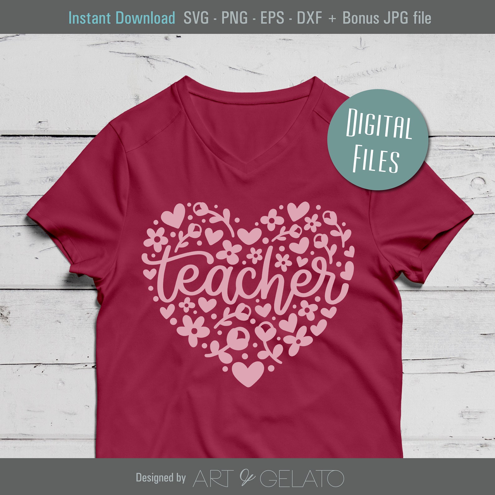 Teacher Floral Heart SVG Teacher Heart Svg School Teacher | Etsy