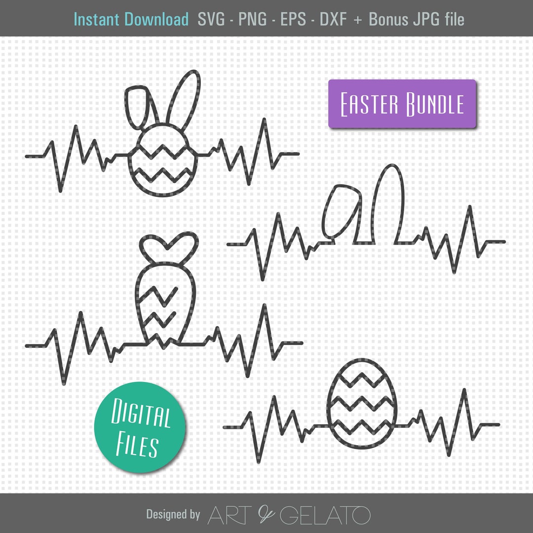 Easter EKG Heartbeat SVG, Easter Bundle Svg, Bunny Ears Svg, Bunny Egg ...