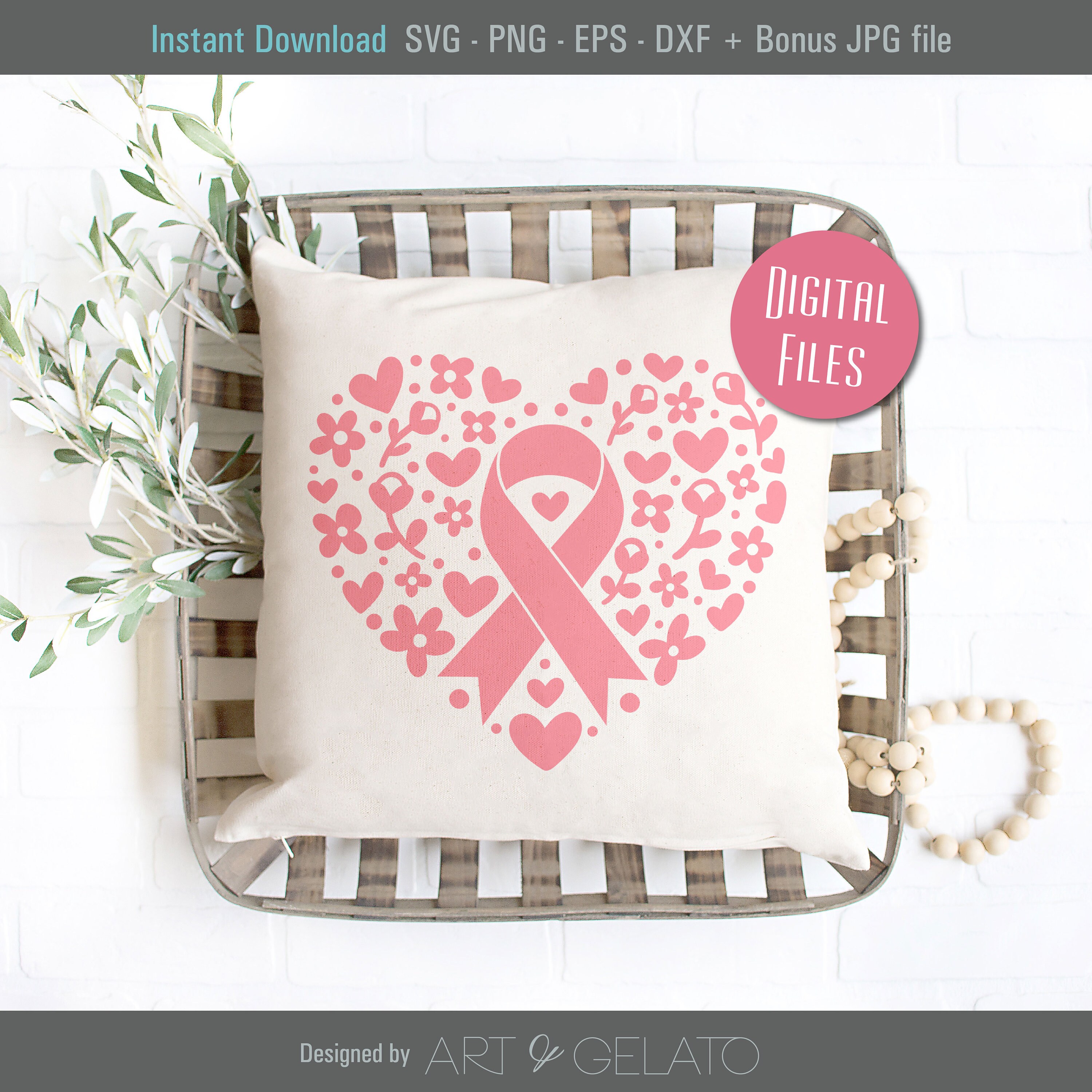 Cancer Ribbon Heart SVG Floral Heart Svg Cancer Awareness - Etsy