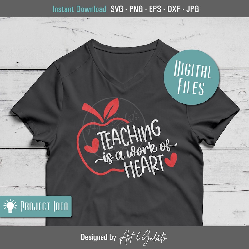 Teaching is a Work of Heart SVG, Teacher Apple SVG, Teacher SVG, Best ...