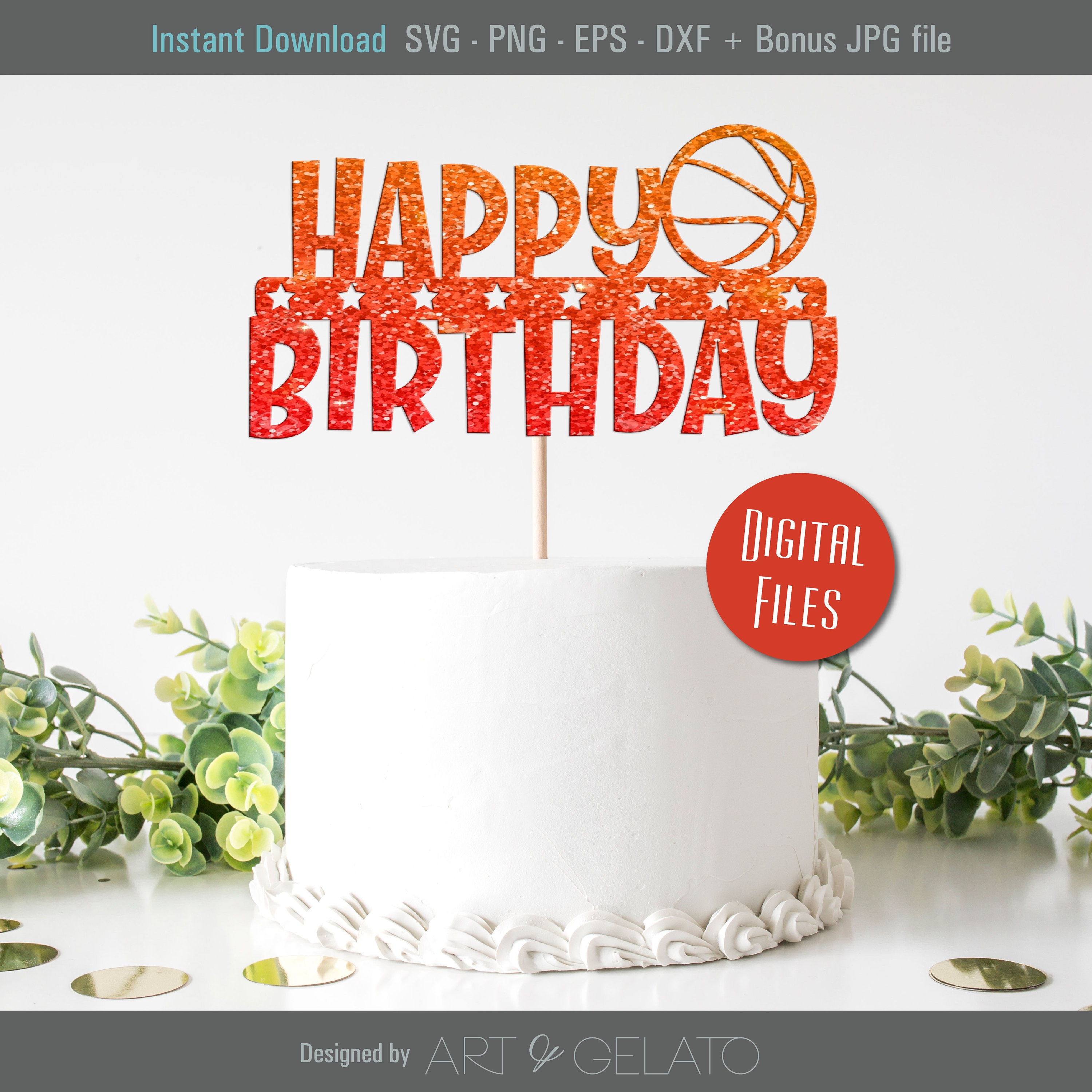 Feliz cumpleaños baloncesto SVG Cake topper Cutout Svg | Etsy