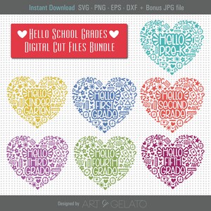 Hello School Grades Bundle Svg, Hello School Heart Svg, Back to School ...