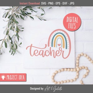 Teacher Boho Rainbow SVG, Teacher SVG, School Teacher SVG, Boho Rainbow ...