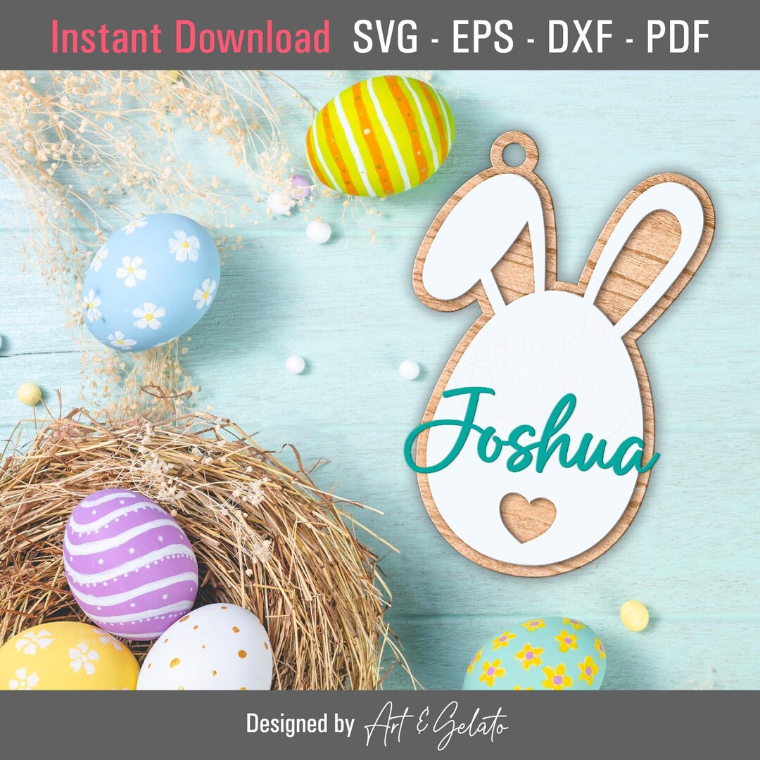 Egg Bunny Ears Name Tag SVG, Easter Basket Tag, Easter Laser Cut Svg ...