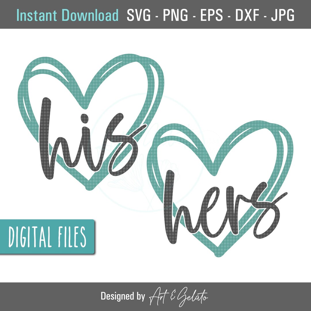 His and Hers SVG, Happy Valentines Svg, Hearts Set Svg, Couples Shirt ...