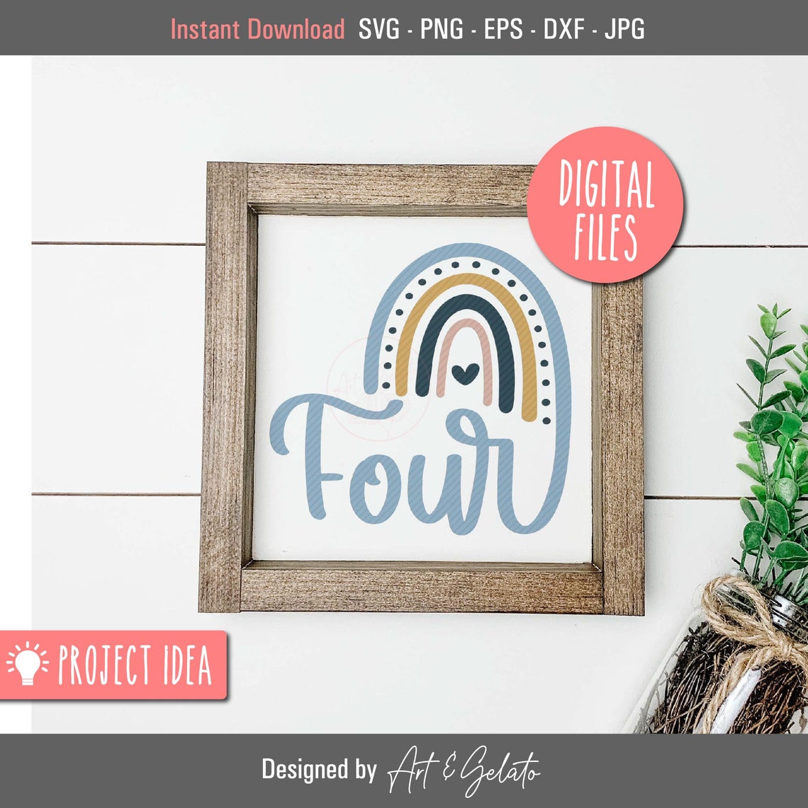 Four Rainbow Birthday SVG Girl 4th Birthday SVG Boho Rainbow - Etsy