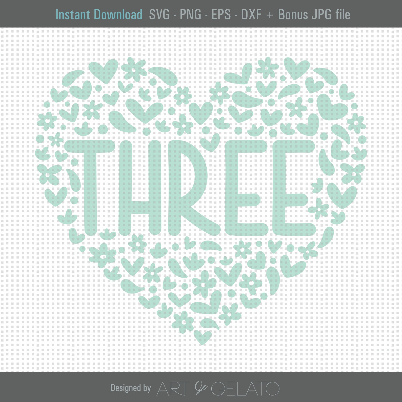 Three SVG 3rd Birthday Svg Third Birthday Svg Floral Heart - Etsy