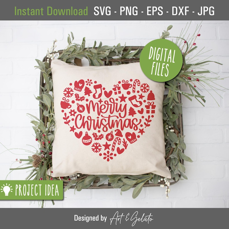 Merry Christmas Heart SVG Christmas Pattern Heart SVG - Etsy