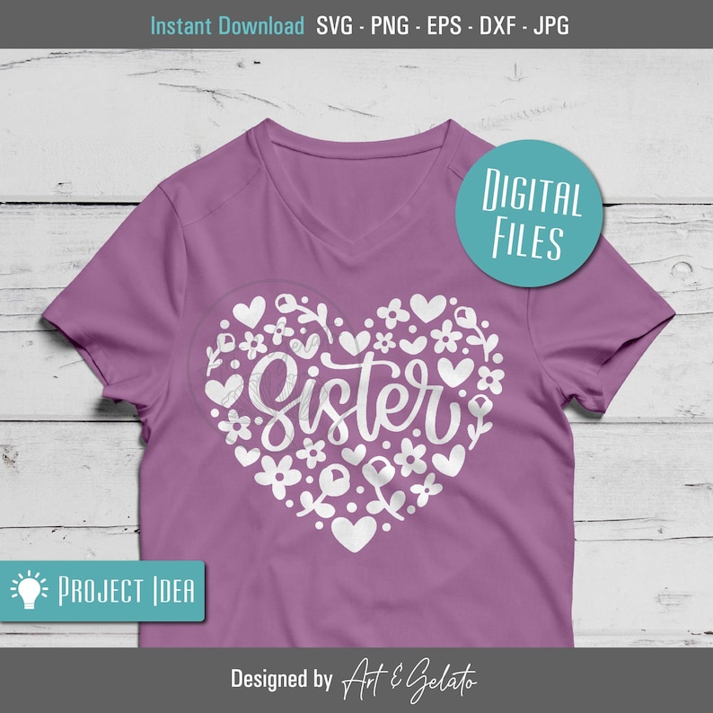 Sister Floral Heart SVG Sister SVG Sister Heart Svg Sister - Etsy
