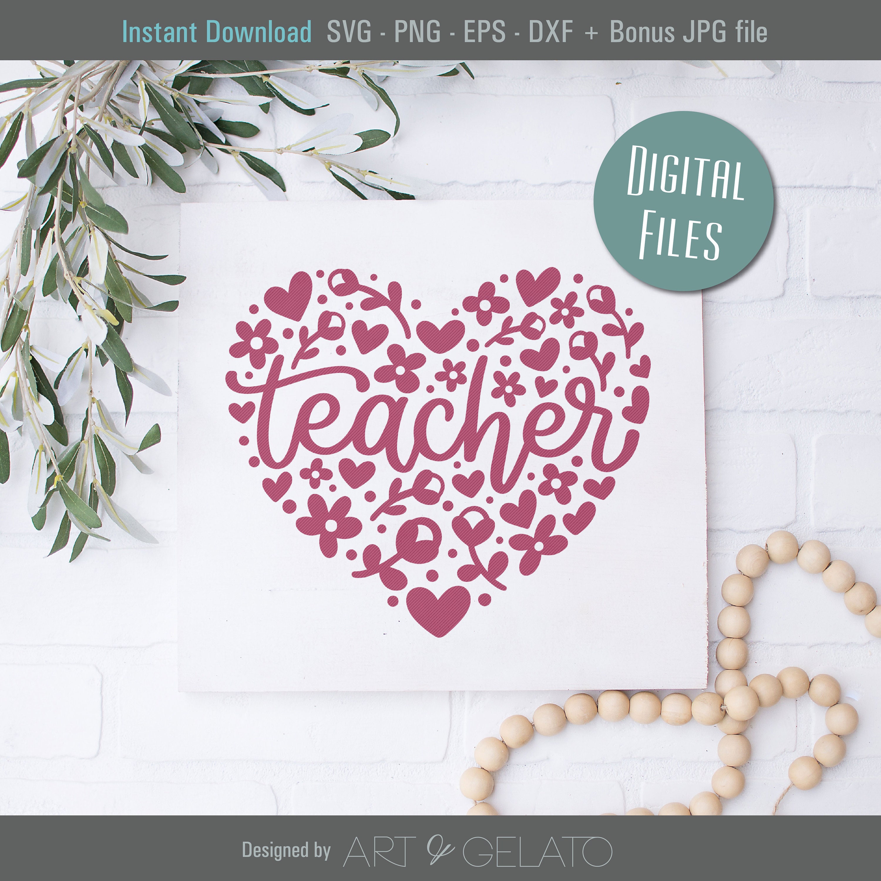Teacher Floral Heart SVG Teacher Heart Svg School Teacher - Etsy