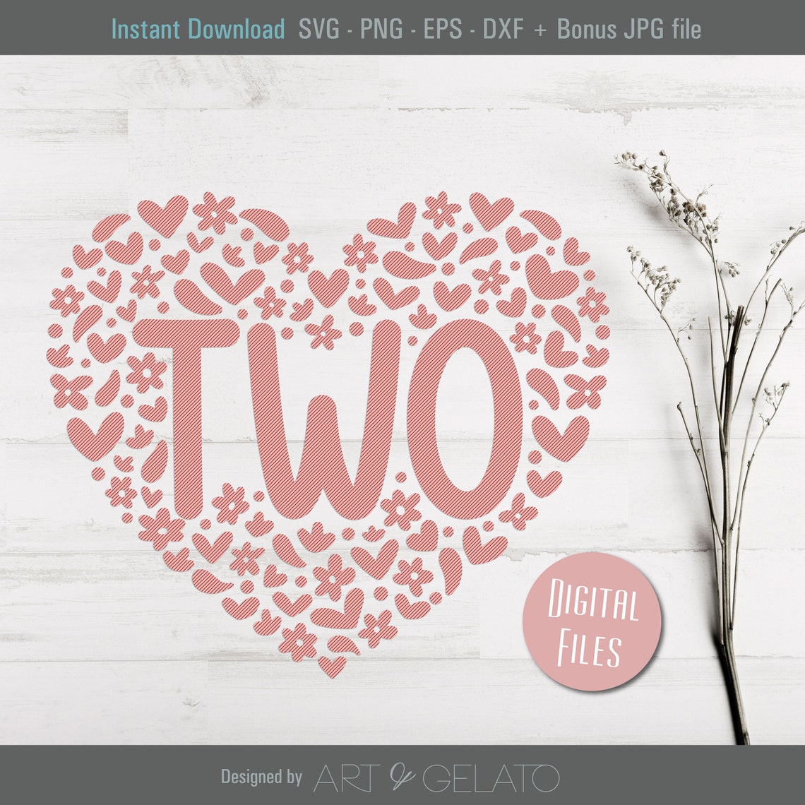 Two SVG, 2nd Birthday Svg, Second Birthday Svg, Floral Heart Svg ...
