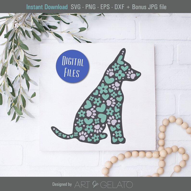 Floral Dog SVG Dog Silhouette Svg Paws Hearts and Flowers - Etsy