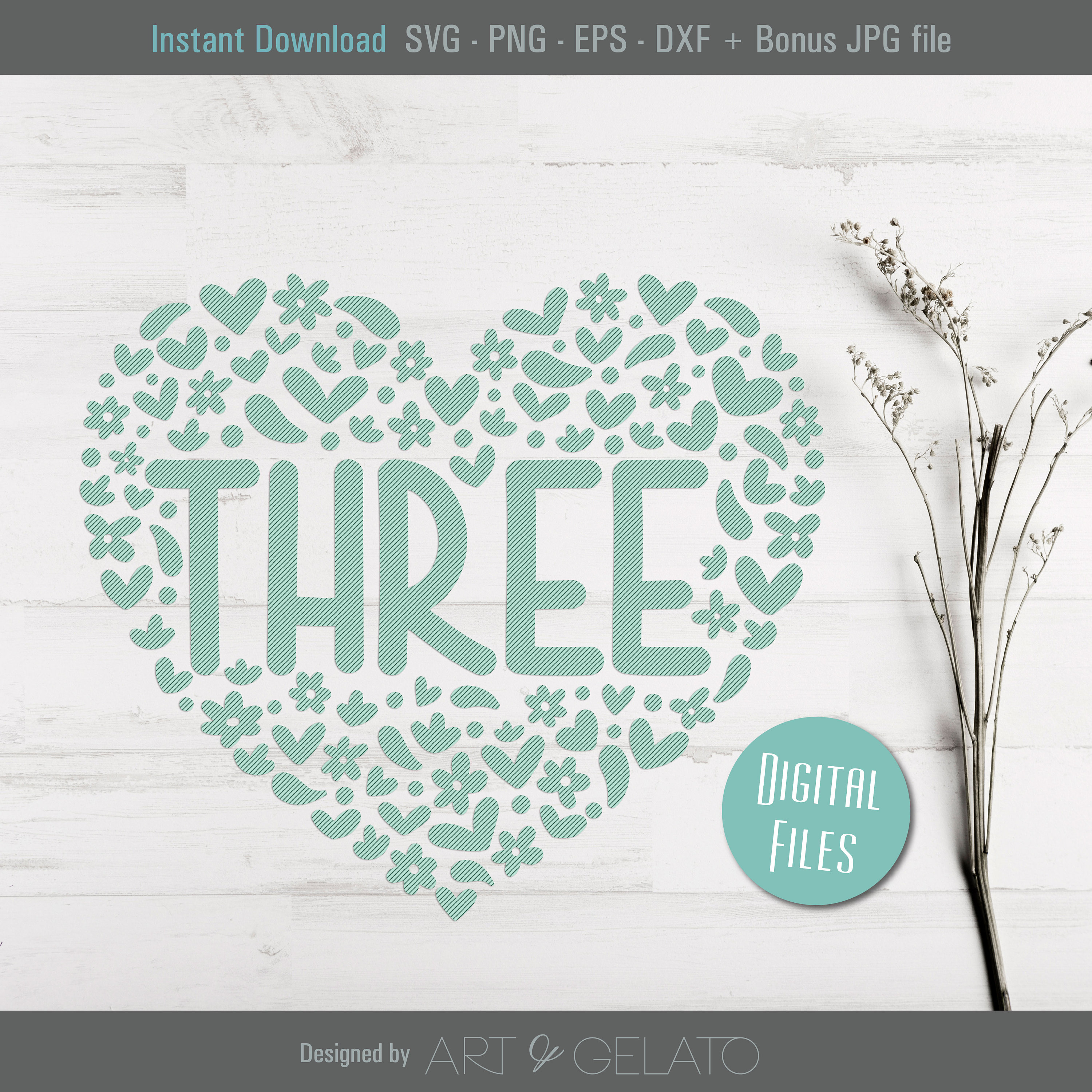 Three SVG 3rd Birthday Svg Third Birthday Svg Floral Heart - Etsy