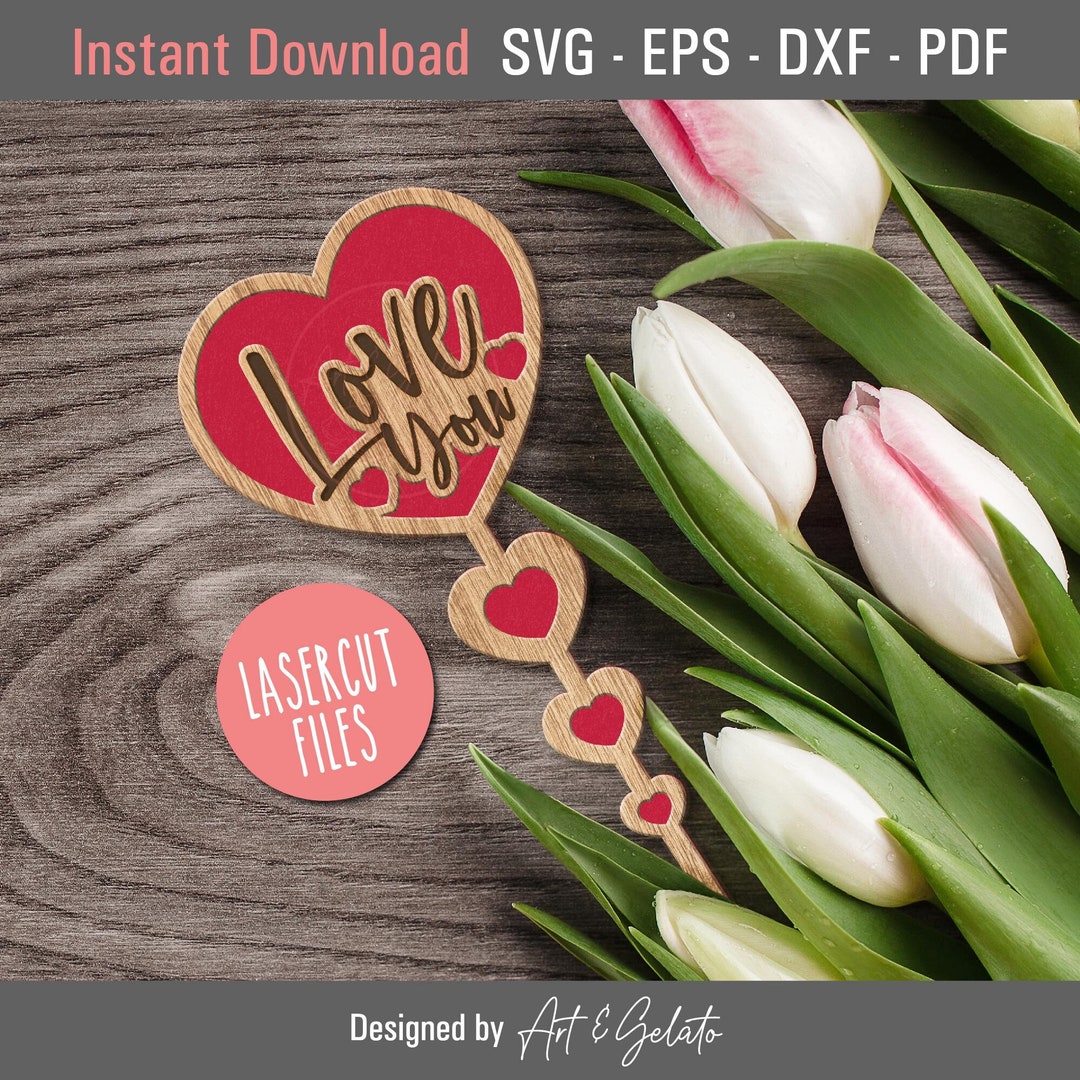Love You Heart Stake SVG, Valentine's Gift Stake SVG, Love You Heart ...