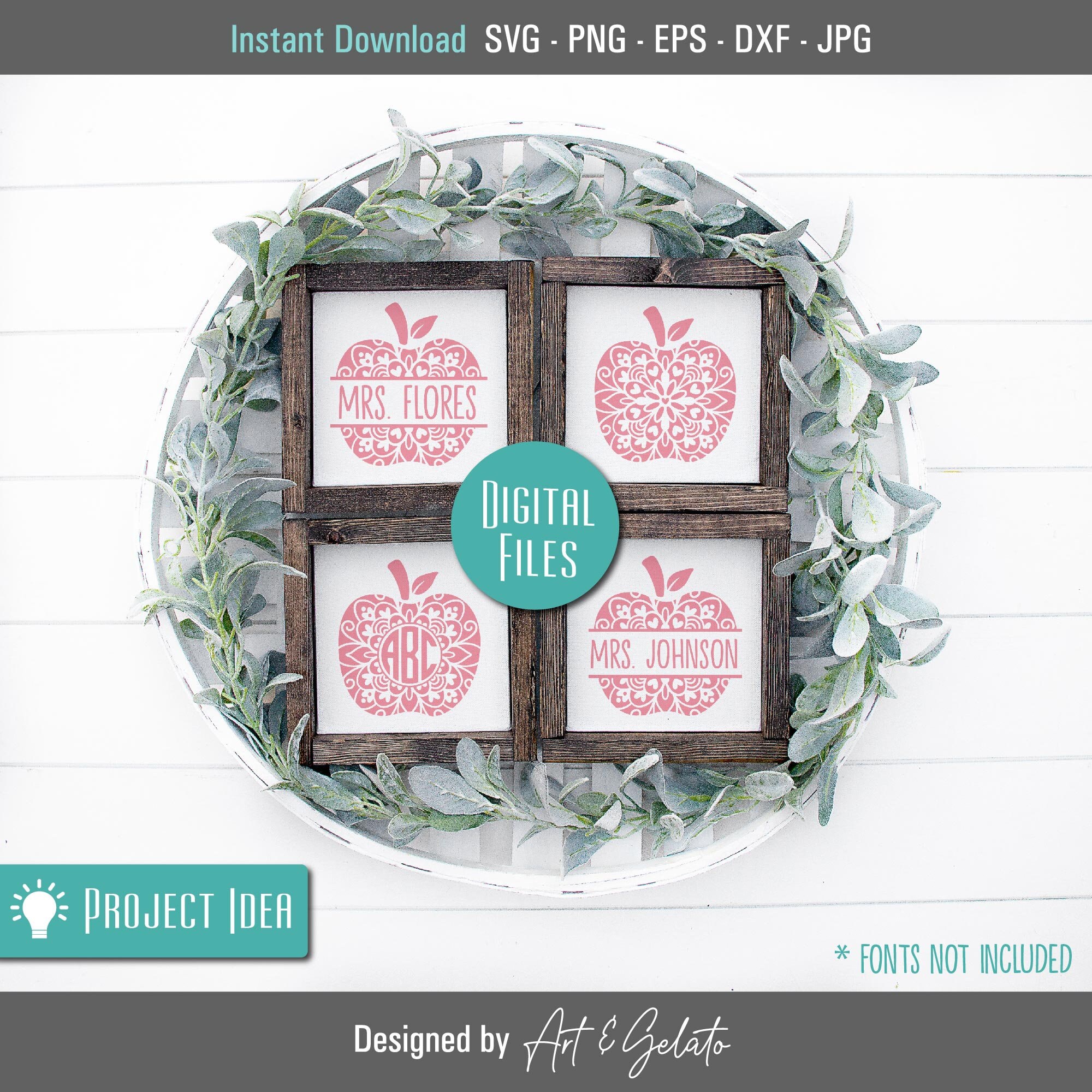 Apple Mandala SVG Apple Frame SVG Apple Monogram Frame SVG | Etsy