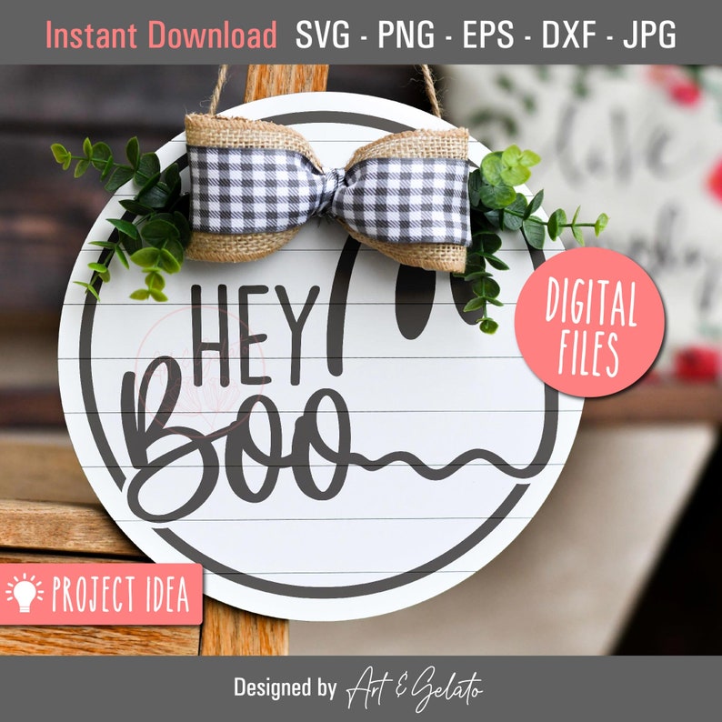 Hey Boo Circle SVG Halloween SVG Ghost SVG Halloween Door - Etsy