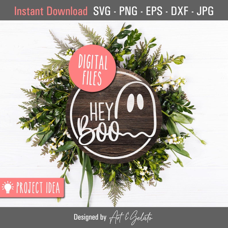 Hey Boo Circle SVG, Halloween SVG, Ghost SVG, Halloween Door Sign Svg ...