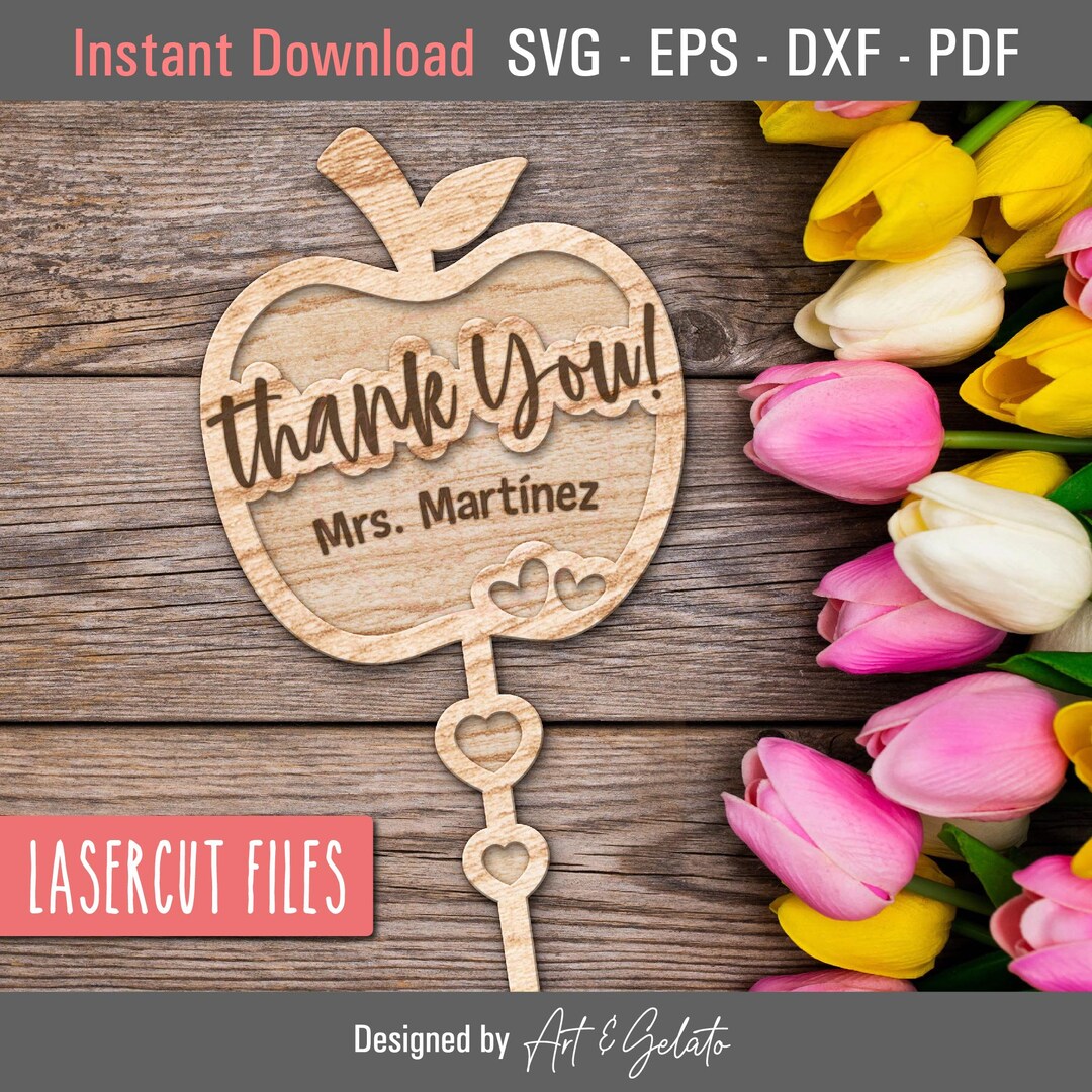 Thank You Apple Stake SVG, Teacher Apple SVG, Multi-layer File, Teacher ...