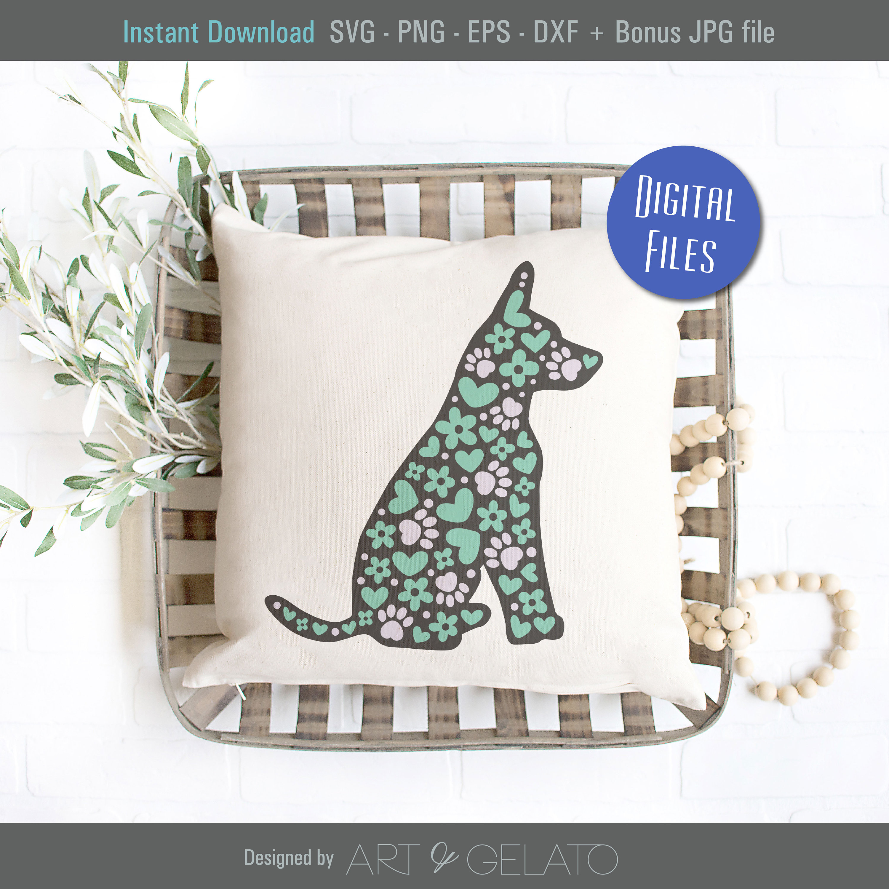 Floral Dog SVG Dog Silhouette Svg Paws Hearts and Flowers - Etsy Singapore