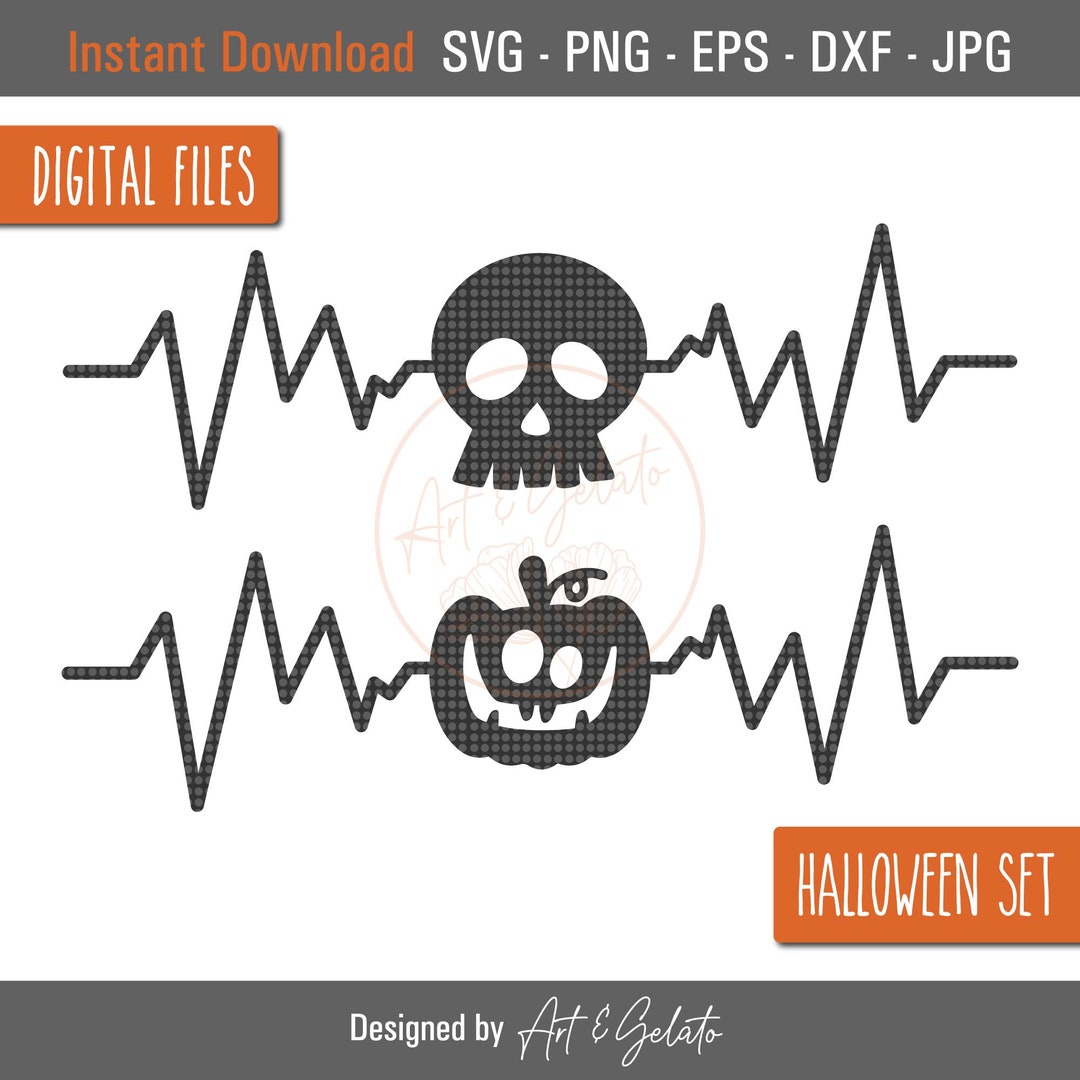 Halloween Skull EKG SVG, Halloween Pumpkin EKG Svg, Halloween Heartbeat ...
