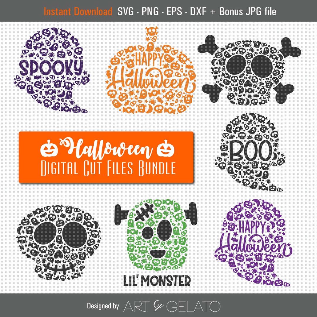 Halloween Designs Bundle SVG, Happy Halloween Bundle SVG, Halloween Cut ...