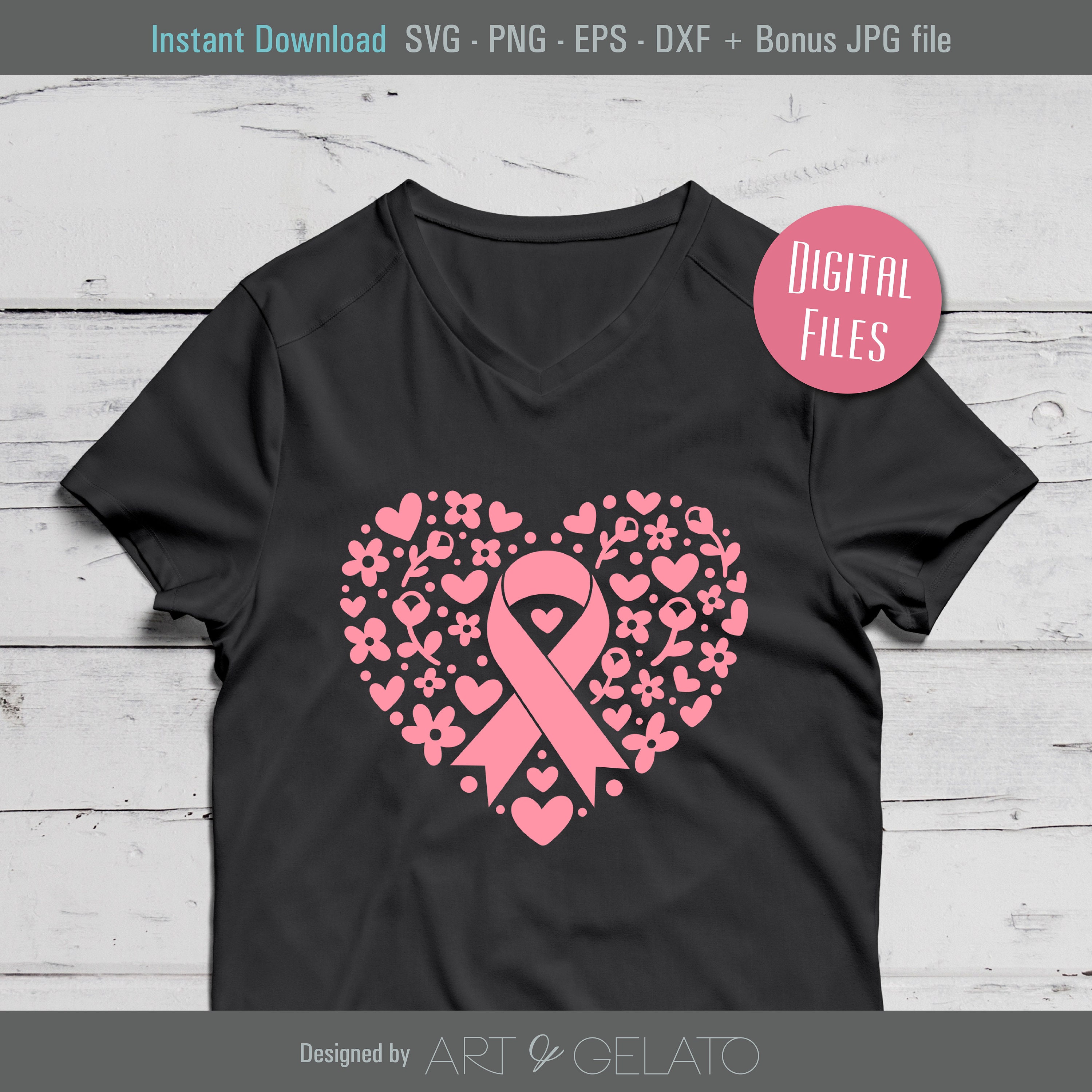 Cancer Ribbon Heart SVG Floral Heart Svg Cancer Awareness - Etsy