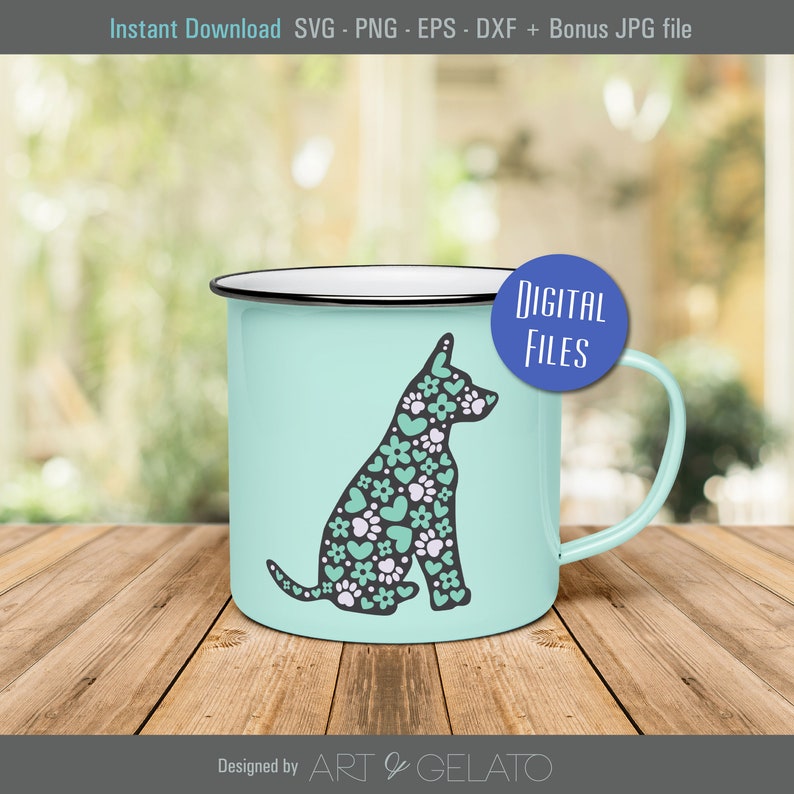 Floral Dog SVG Dog Silhouette Svg Paws Hearts and Flowers - Etsy