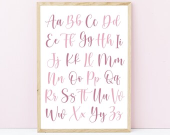 Alphabet and Numbers Pink ABC Educational Wall Art Girls | Etsy