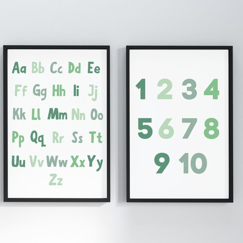 Sage Green Alphabet and Number Print ABC 123 Boys Nursery - Etsy