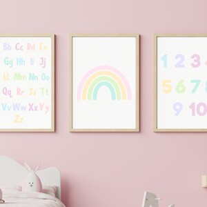 Pastel Alphabet and Numbers, Pastel Rainbows, Educational Wall Art ...