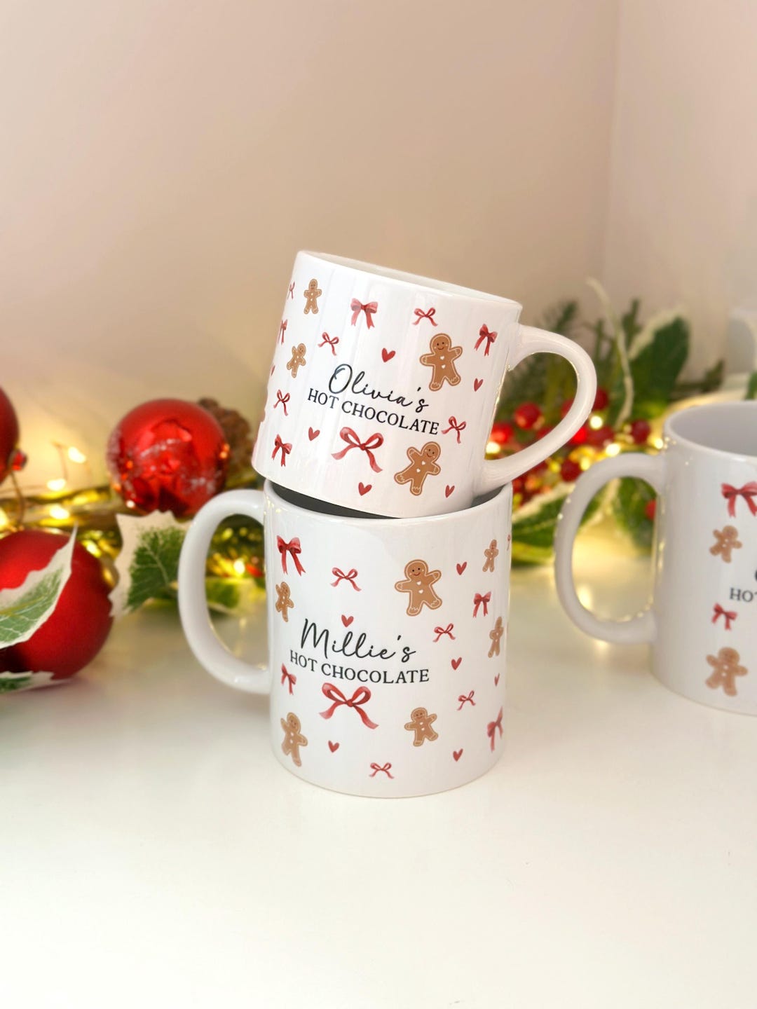 Personalised Matching Christmas Bow Mug, Mum Daughter Xmas Bow Mugs ...