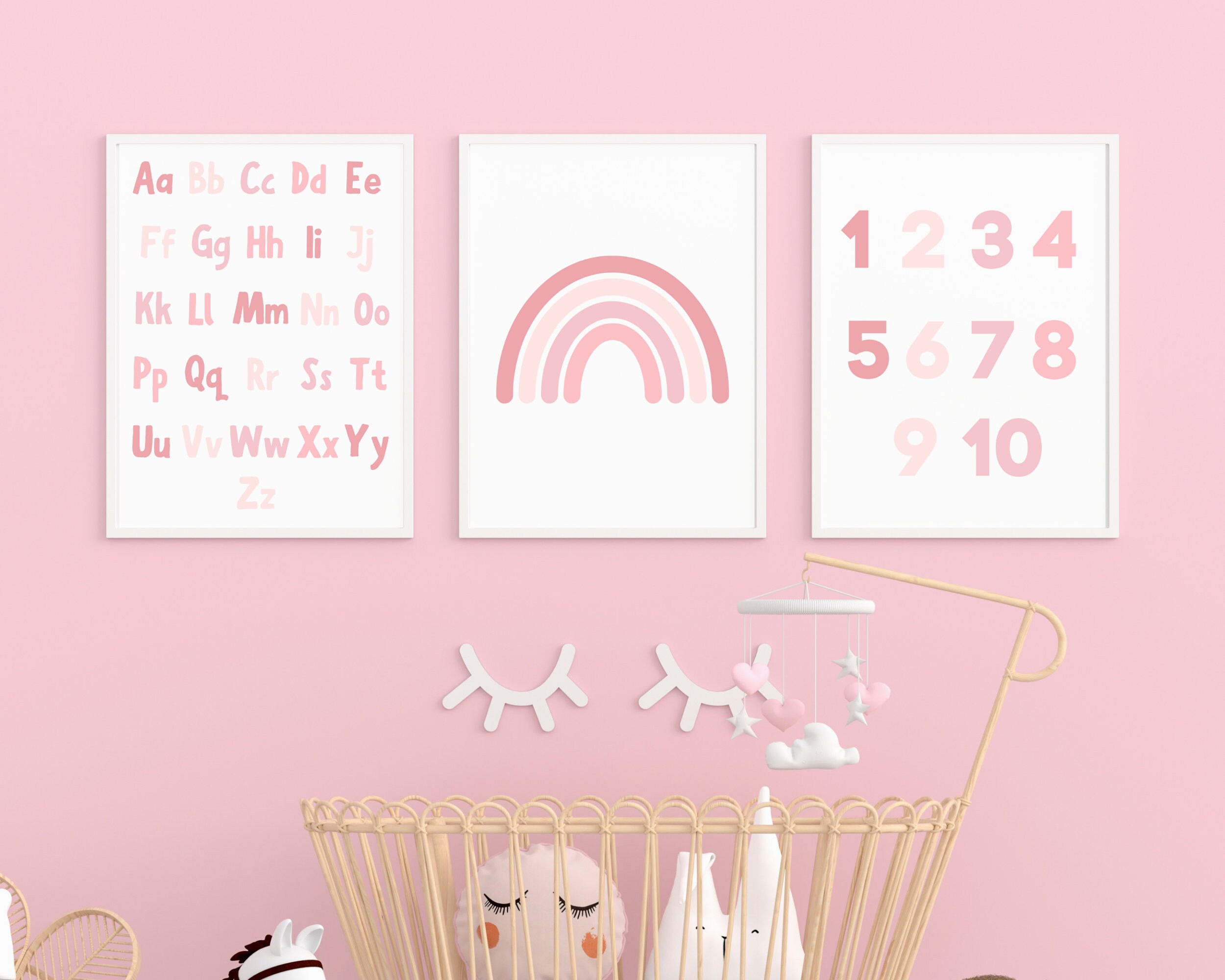 Alphabet and Numbers Pink ABC Educational Wall Art Girls - Etsy