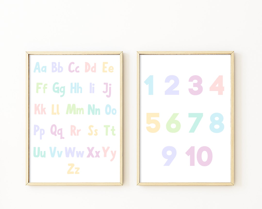 Set of 2 Pastel ABC Print, Pastel Rainbow Alphabet and Numbers ...