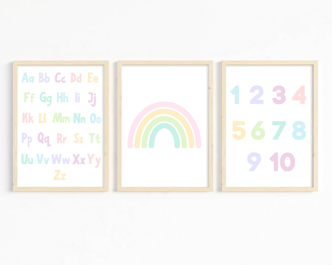 Pastel Alphabet and Numbers Pastel Rainbows Educational Wall - Etsy UK