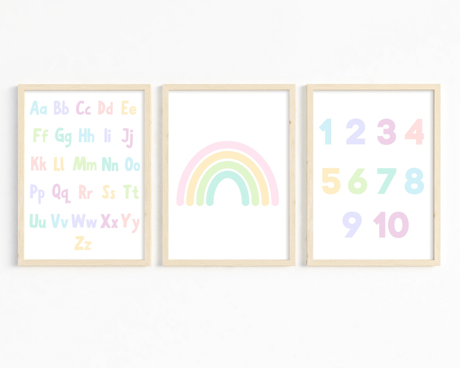 Pastel Alphabet and Numbers, Pastel Rainbows, Educational Wall Art ...