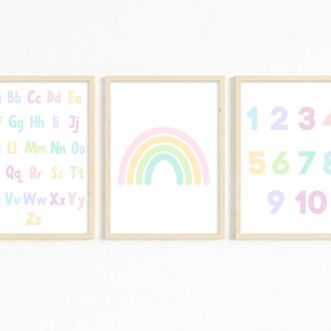 Pastel Alphabet and Numbers, Pastel Rainbows, Educational Wall Art ...