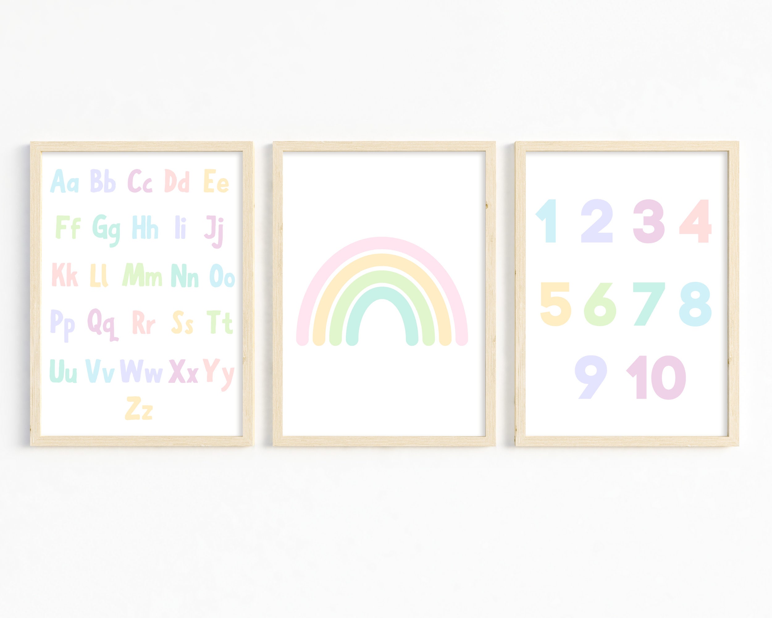 Pastel Alphabet and Numbers Pastel Rainbows Educational Wall | Etsy
