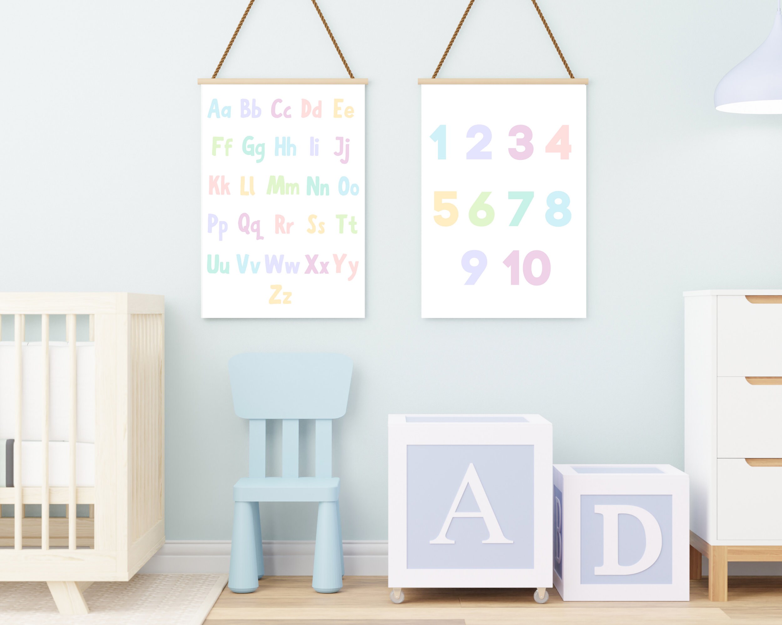 Set of 2 Pastel Alphabet and Number Print, Pastel Colour Alphabet ...