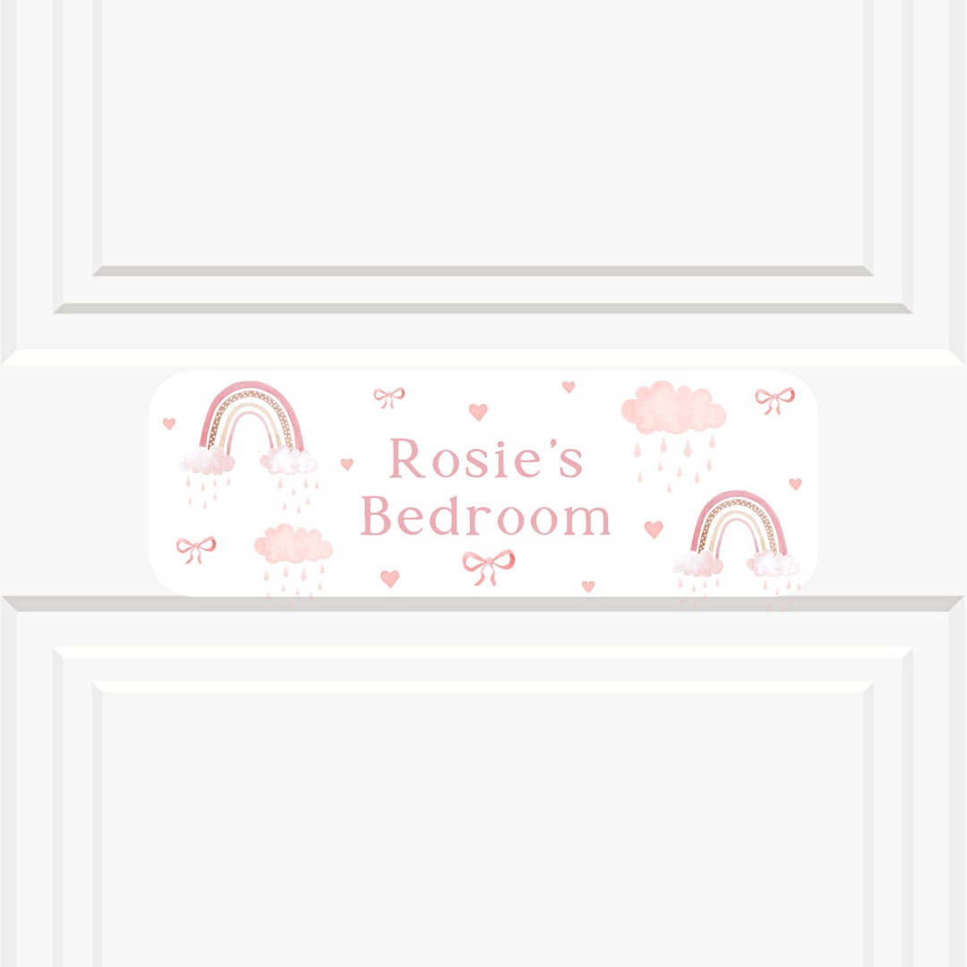 Pink Rainbow Kids Bedroom Door Sign, Personalised Childs Name Sign ...