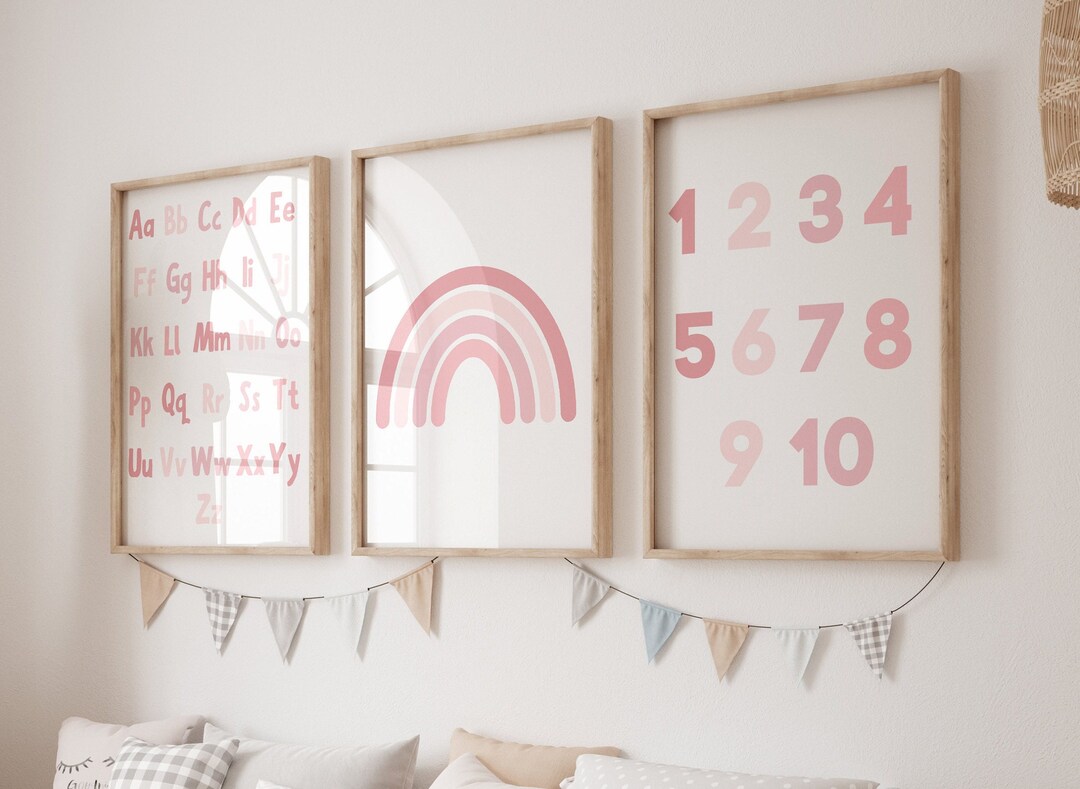 Alphabet and Numbers, Pink ABC, Educational Wall Art, Girls Alphabet ...