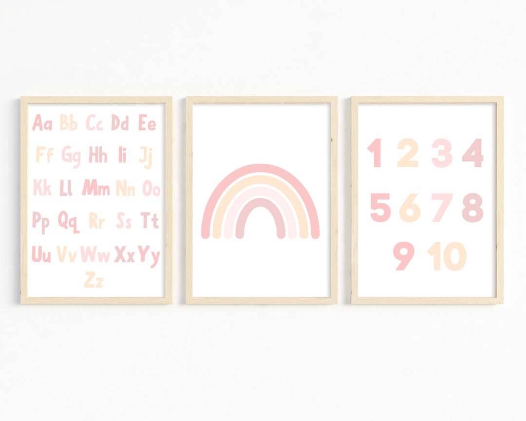Alphabet and Numbers Pink ABC Educational Wall Art Girls - Etsy