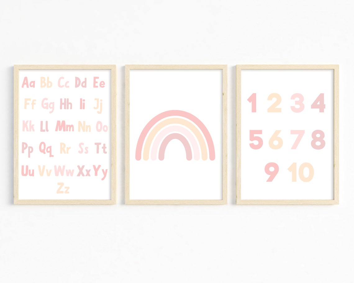 Alphabet and Numbers Pink ABC Educational Wall Art Girls - Etsy