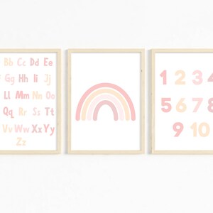 Alphabet and Numbers, Pink ABC, Educational Wall Art, Girls Alphabet ...