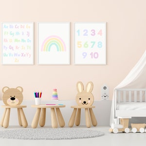 Pastel Alphabet and Numbers, Pastel Rainbows, Educational Wall Art ...