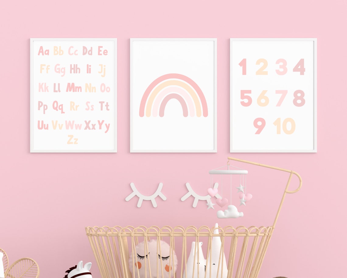 Alphabet and Numbers Pink ABC Educational Wall Art Girls | Etsy