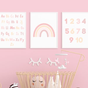 Alphabet and Numbers, Pink ABC, Educational Wall Art, Girls Alphabet ...