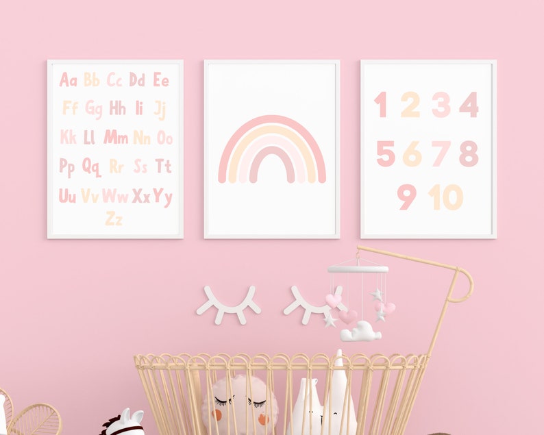 Alphabet and Numbers Pink ABC Educational Wall Art Girls - Etsy