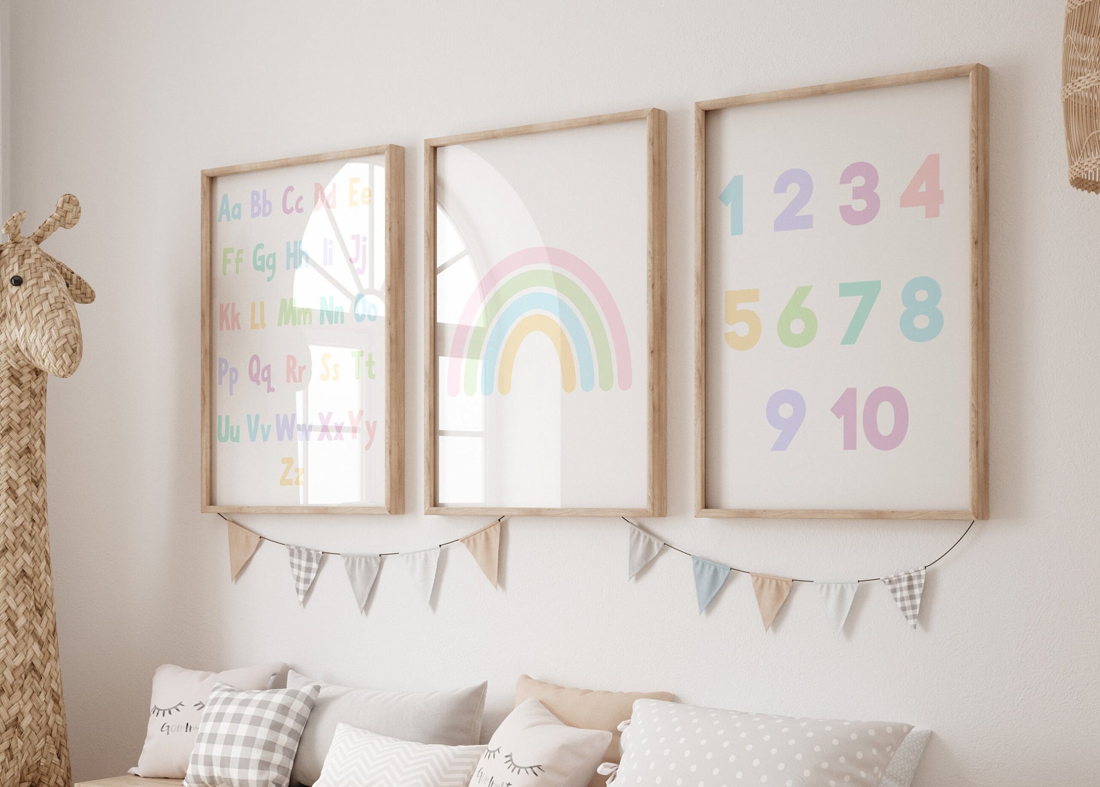 Pastel Alphabet and Numbers, Pastel Rainbows, Educational Wall Art ...